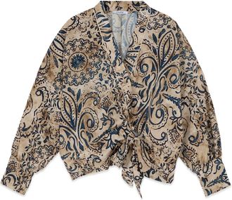 Oltre Femme, Blouses et Chemises, Beige, Taille: 42 FR Blouse crois&eacute;e &agrave; motifs