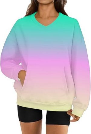 Generic Pull Femme Hiver col V Mode Couleur Unie/Impression D&eacute;grad&eacute;e Sweatshirt Tendance Ample Chaud Sweat Femme sans Capuche D&eacute;contract&eacute; Manche Longue Tops a