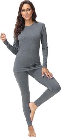 Generic Sous-v&ecirc;tements thermiques ultra fins sans couture pour femme avec couche de base doubl&eacute;e en polaire pour temps froid, gris, XXL