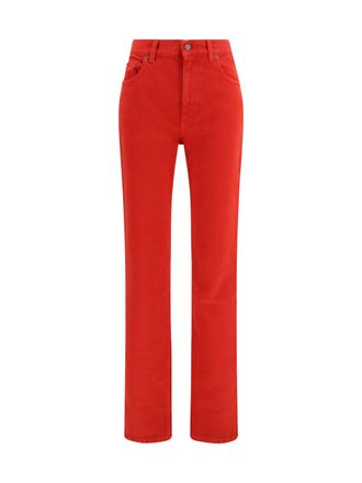 Chlo&eacute; Cotton Denim Slim Trousers - Red