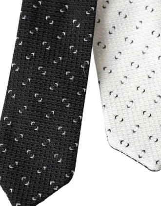 Dolce & Gabbana Mens Black White Patterned Adjustable Tie And Silk