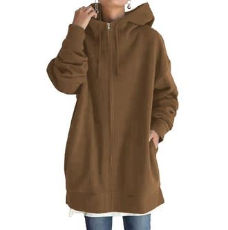 Generic Sweat &agrave; capuche &agrave; col en V pour femme avec fermeture &eacute;clair surdimensionn&eacute;e &agrave; manches longues pour lautomne, caf&eacute;, XXL