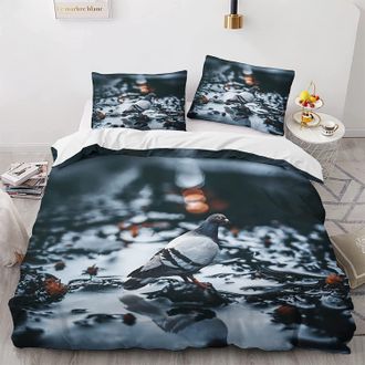 Generic Bettw&auml;sche 200x200 cm Taube 3 Teilig Bettbezug 200 x 200 Niedliche Tiere Bettw&auml;sche-Sets 3D Weiche Mikrofaser Bettbezug Set mit Rei&szlig;verschluss + 2 Kis