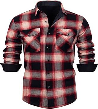 Generic Chemise &agrave; carreaux contrast&eacute;s &agrave; manches longues pour homme avec poche de poitrine infroissable et confortable &agrave; carreaux pour printemps et automne Hau