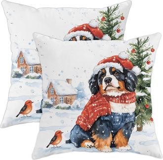 Generic Weihnachts-Berner Sennenhund Kissenh&uuml;llen Komfort Sofakissen Modern Kissenbez&uuml;ge F&uuml;r Sofa Balkon B&uuml;ro 45X45Cm 2Er Set