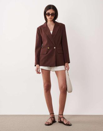 Miss Selfridge Zweireihiger Blazer in Schokobraun-Brown