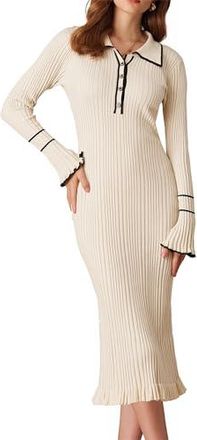 Grace Karin Femmes Robe Pull C&ocirc;tel&eacute;e Moulante Manches Longues Col Revers Boutons Volants