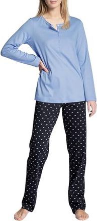 CALIDA Titel Night Lovers Pyjama Long Femme, 100% Coton Supima, avec Ceinture &eacute;lastique recouverte de Tissu