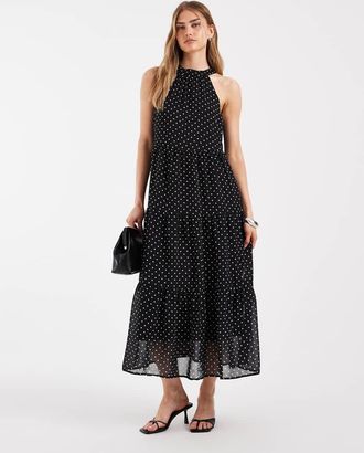 Only JDY - Robe dos nu longueur mollet &agrave; pois - Noir