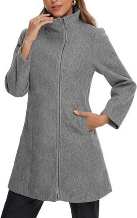 Allegra K Manteau dHiver pour Femme avec Poches Col Montant Manteaux Zipp&eacute;s Mi-Longs Gris L