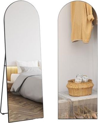 HOMCOM Miroir en Pleine Longueur, 50 x 150 cm, Miroir sur Pied ou Mural, sans Cadre, pour Salon, Chambre à Coucher, Noir