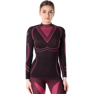 Ladeheid Thermounterwäsche Damen Funktionsunterwäsche Langarm Shirt Thermoaktiv LAGI004 (Schwarz/Rosa, XL)