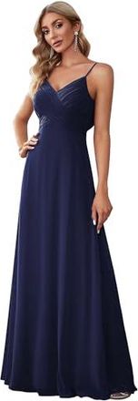 Ever-pretty Robe de Soir&eacute;e Femme Longue A Line Col V &agrave; Bretelles Mousseline de Soie Sexy Robe Demoiselle Bleu Marine 50