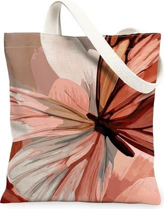 Generic Sacs fourre-tout en toile motif floral de p&ecirc;che, sacs d&eacute;picerie r&eacute;utilisables, vintage, l&eacute;gers et lavables, pour lext&eacute;rieur, p&ecirc;che, 13x15 Inch