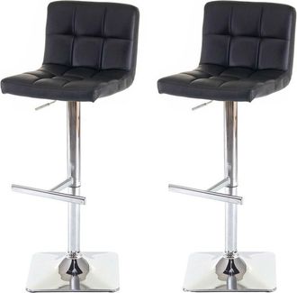 Hhg 2er-Set Barhocker Cadiz, Barstuhl Tresenhocker, mit Lehne drehbar Kunstleder schwarz, Chromfuß