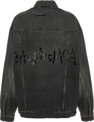 Balenciaga Used-Effect Denim Jacket - Charcoal