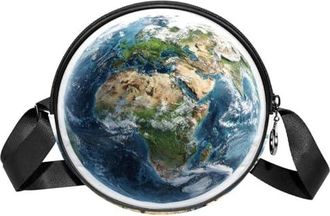 Generic Sac &agrave; bandouli&egrave;re rond pour femme, motif terre, petit sac &agrave; bandouli&egrave;re avec fermeture &eacute;clair, bretelles r&eacute;glables, sac &agrave; main rond d&eacute;contract&eacute; pour f