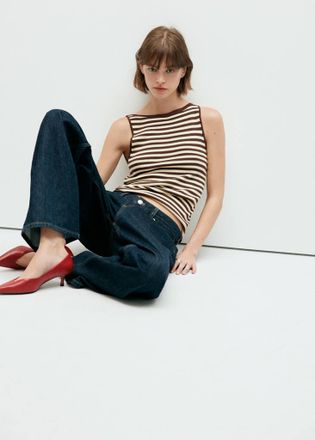 Mango Top en maille fine avec col bateau caf&eacute; - Femme - XXS - MANGO