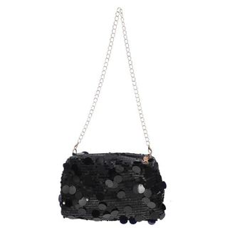 IFUNDOM Paquet de Soir&eacute;e Rond &agrave; Paillettes Noir avec Bandouli&egrave;re Cha&icirc;ne M&eacute;tallique, Mini Paquet Carr&eacute; Compact 24X17X6 CM pour Femme, Pochette &Eacute;l&eacute;gante pour So
