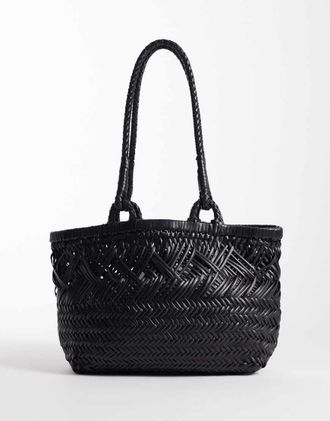 Asos Cabas en cuir tress&eacute; - Noir