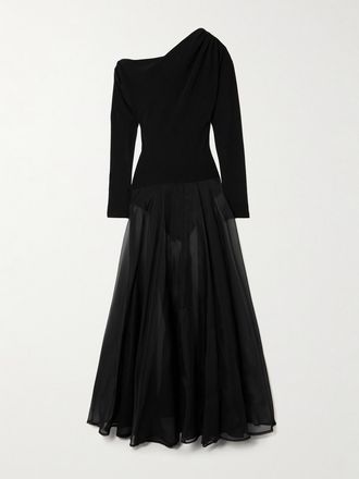 Esse Studios Aire Twist Asymmetrisches Maxikleid Aus Stretch-strick Und Seidenorganza Mit Cut-out - Schwarz