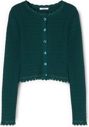Motivi Femme, Pulls, Vert, Taille: 40 FR Gilet Court en Tricot &agrave; Effet Dentelle