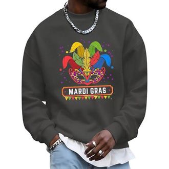 Generic Mardi Gras Sweat-shirt pour homme - Pull tendance &agrave; col rond amusant et d&eacute;contract&eacute; avec imprim&eacute; graphique pour f&ecirc;tes de fin dann&eacute;e, gris fonc&eacute;, XXL