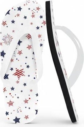 Generic Tongs d&eacute;coratives festives pour femme - Sandales &agrave; semelle plate - Cadeau danniversaire, &Eacute;toiles drapeau rouge bleu, XX-Large