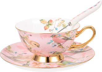 Cabilock 1 Set Keramik Blumen- Muster- Musterung- Musterung Vögel T Tassen Und Untertassen Set Porzellan Wasser Becher Britischen Kaffeetasse Löffel Untertasse