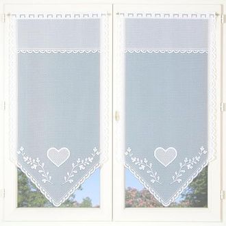 HOME MAISON Homemaison - Paar kleine Vorh&auml;nge in Herzform mit Spitze - Polyester - Blickdicht - elegant - Fenster, Wohnzimmer, Schlafzimmer - Stangendurchzug - Sp