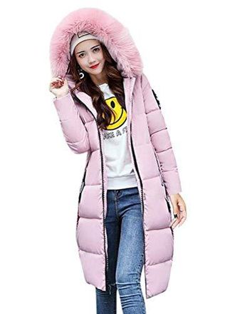 ORANDESIGNE Doudoune Longue Manteau Femme Zippé Amincissant épais Chaud avec Col Fourrure Comfortable avec Capuche Longue Parka Blouson Grande Taille Rose FR 46
