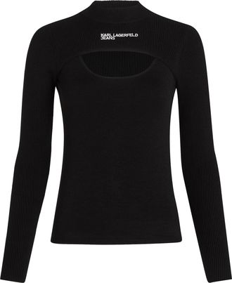 Karl Lagerfeld Cut Out Mock Neck Sweater, Black, XS