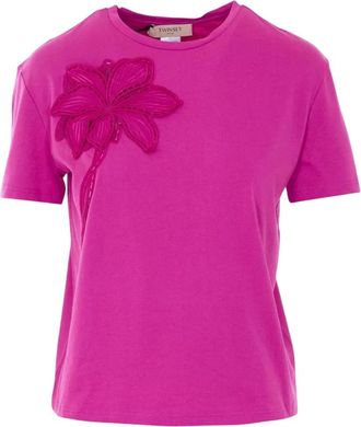 Twinset Femme, Tops, Rose, Taille: 40 FR T-shirt &agrave; manches courtes et col rond brod&eacute;