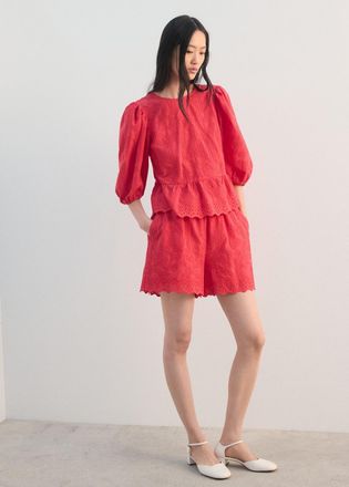 Mango Short brod&eacute; &agrave; fleurs fraise - Femme - XS - MANGO