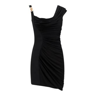 Versace Viskose Drapiertes Kleid mit Asymmetrischem Saum - - Dresses - Damen - Schwarzk - 2XS