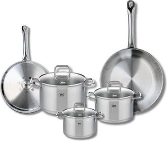 Fackelmann ELO 9503650 Batterie de cuisine 5 pi&egrave;ces, Ensemble de 2 Po&ecirc;les de cuisson 24 et 28 cm et 3 faitouts 14, 16 et 20 cm Elo Profi Citrin, inox, induction