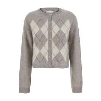 Soft Goat Argyle Cardigan - - Knitwear - Damen - Beige - S