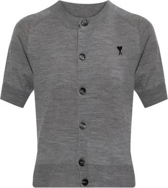 Ami Femme, Pulls, Gris, Taille: 36 FR Wool Short Sleeves Cardigan
