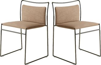 Generic 2er-Set Esszimmerstühle Im Mid-Century-Modern-Stil Mit Leinensitzfläche, Stapelbarem Metallrahmen for Küche Und Esszimmer(Brown a)