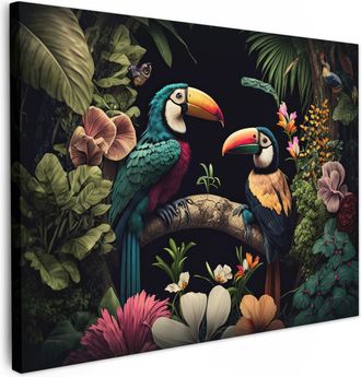 MuchoWow © Bild auf Leinwand 40x30 cm Schlafzimmer Bilder Wand Deko Wohnzimmer Modern Wanddeko Bilderwand Geschenk Vogel - Blumen - Pflanzen - Dschungel - Schw
