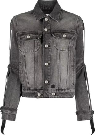 Courr&egrave;ges Femme, Vestes, Gris, Taille: 36 FR Veste en jean &agrave; brides