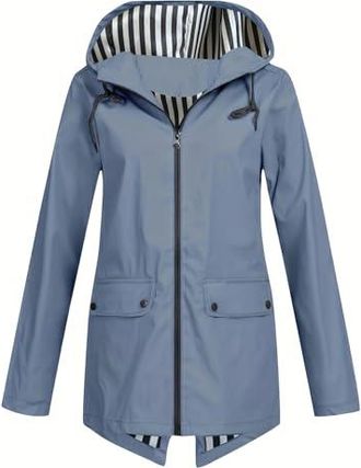 Generic Veste de pluie l&eacute;g&egrave;re pour femme avec capuche, grande taille, coupe-vent, fermeture &eacute;clair, poches, bleu, XXL