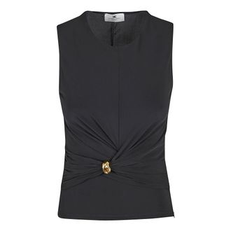 Elisabetta Franchi Femme, Tops, Noir, Taille: 38 FR Top en jersey avec doublure en maille
