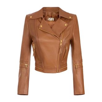 Elisabetta Franchi Femme, Vestes, Brun, Taille: 38 FR Veste Biker Zipp&eacute;e
