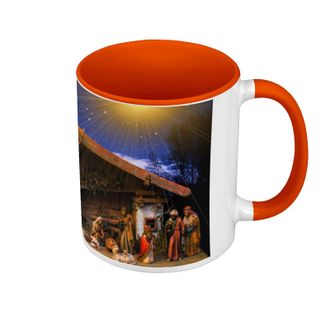Fabulous Tasse in Premium-Qualit&auml;t, Orange - Krippe zur Geburt von Jesus Weihnachten, Heilige K&ouml;nige Maria Bibel Engel - Tasse mit Henkel und farbigem Innenfut