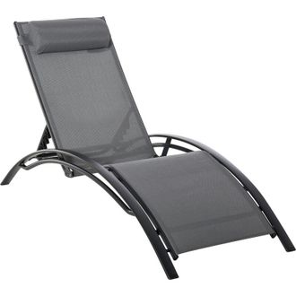OUTSUNNY Bain de soleil transat design contemporain inclinable multi-positions t&eacute;ti&egrave;re amovible incluse alu textil&egrave;ne gris