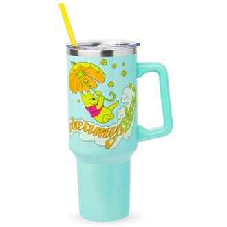 Silver Buffalo Disney Winnie Puuh Dreamy Days Retro Art Edelstahlbecher mit Griff und Strohhalm, passt in Standard-Becherhalter, 1,2 l