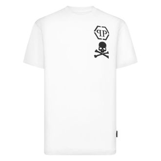 Philipp Plein Homme, Tops, Blanc, Taille: 3XL T-Shirt V-Neck Skull&Bones