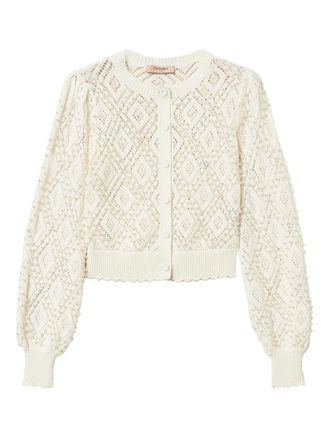 Twin-Set Rautenmuster-Cardigan mit Kunstperlen - Wei&szlig;