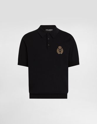Dolce & Gabbana Poloshirt Aus Baumwolle Mit Wappenpatch - Mann Strickwaren Blau 44